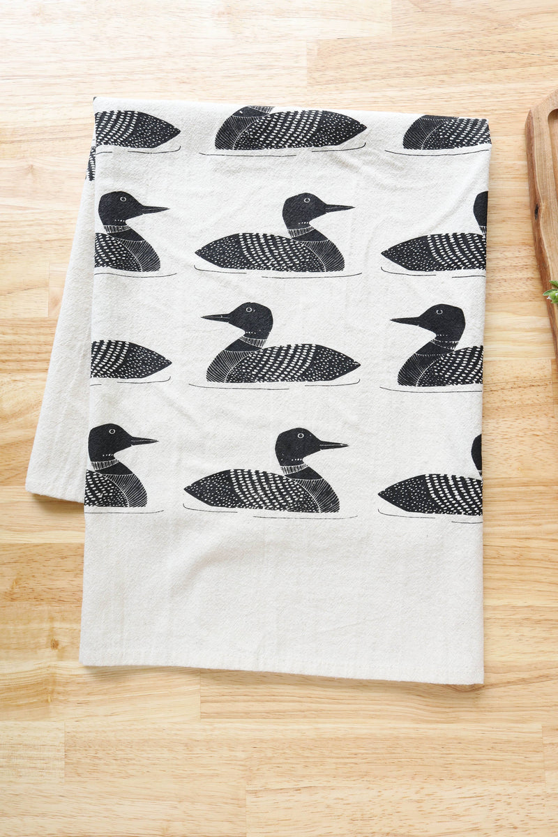 Handprinted Common Loon Kitchen Towel –Natural, Eco-friendly – Potager ...